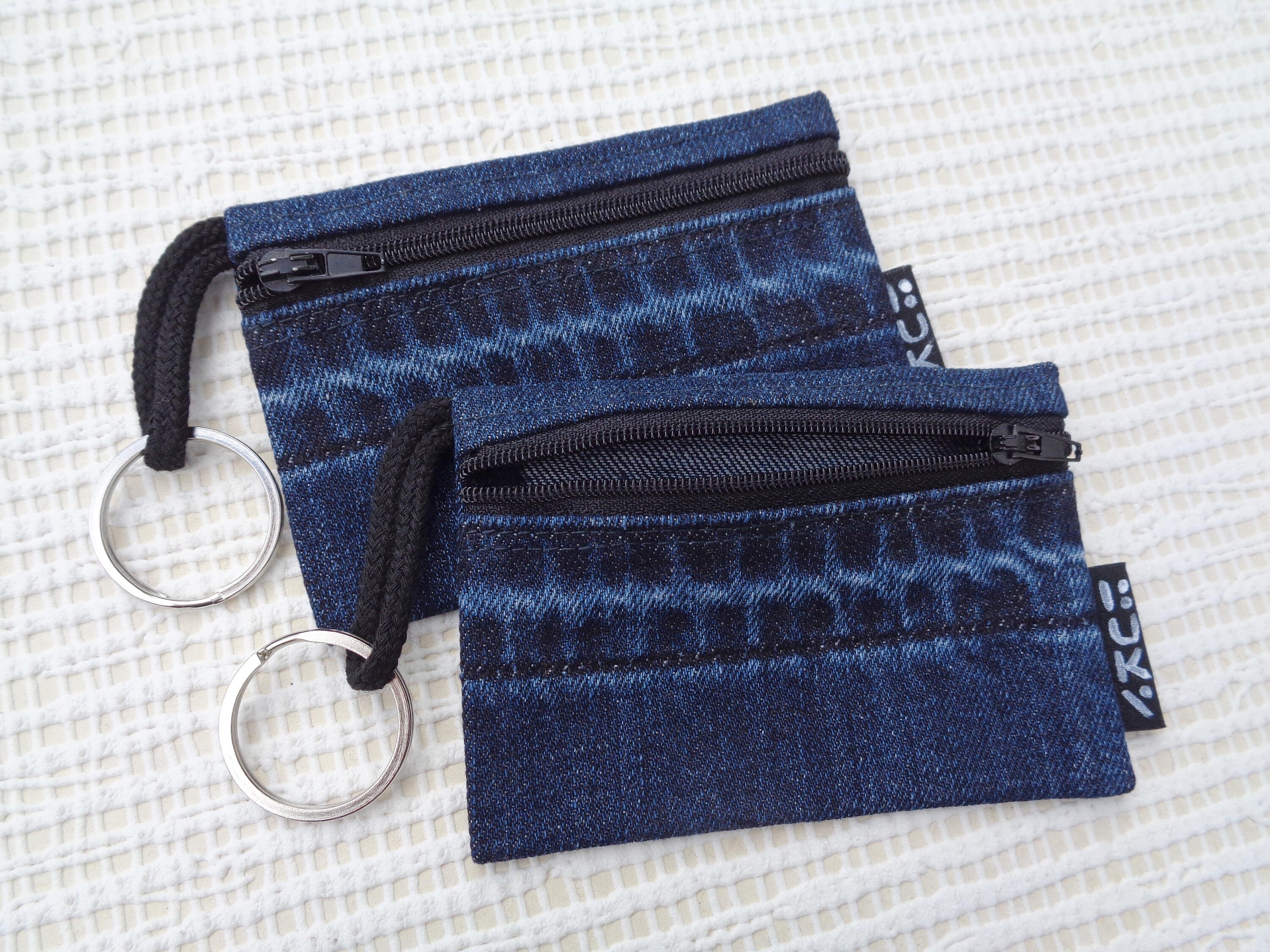 Key wallet key ring denim coin purse card wallet small | Etsy
