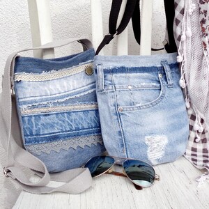 Denim Mini Bag, Cross-body Small Light Blue Jeans Hip Bag, Soft Textile ...