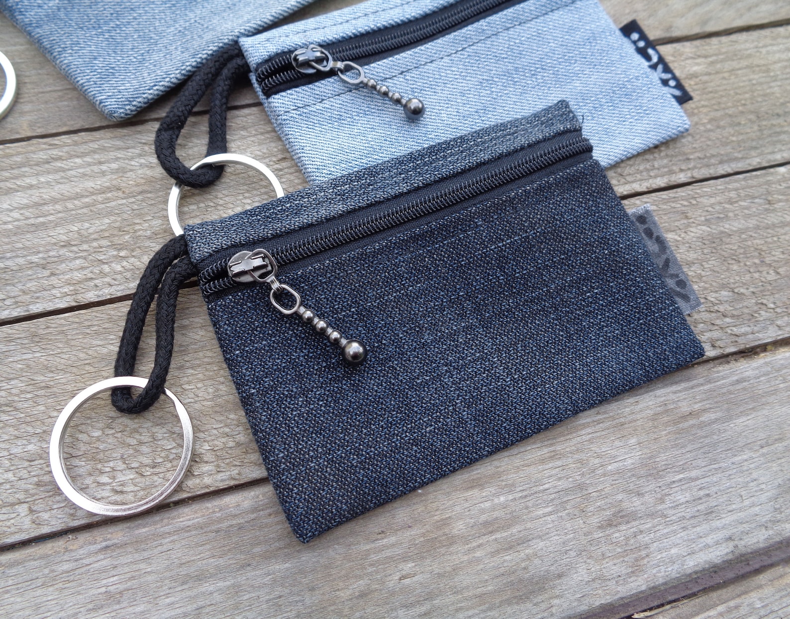 Key Chain Ring Denim Coin Purse Flat Card Wallet Small - Etsy