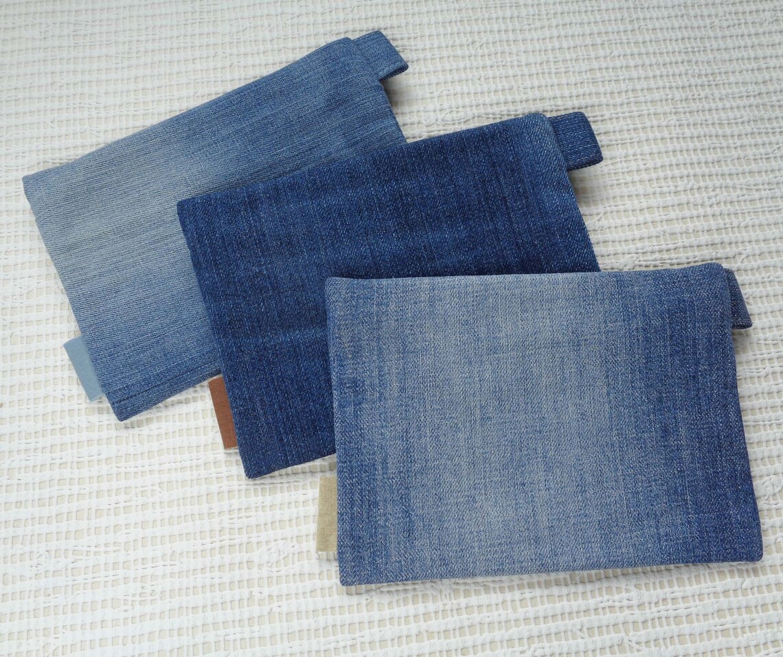 Make up case dark/light blue denim cosmetic bag zipped | Etsy