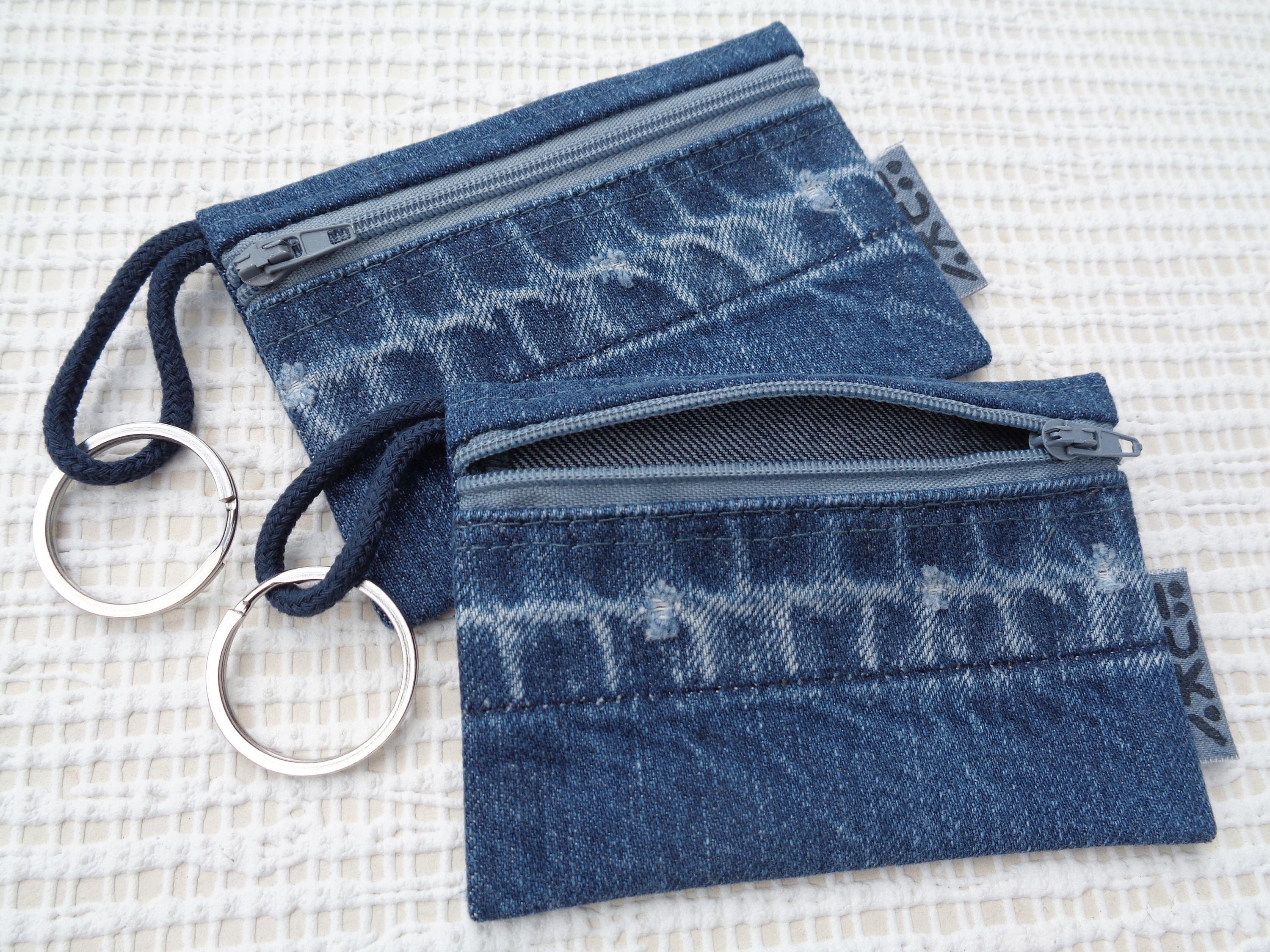 Key wallet key ring denim coin purse card wallet small | Etsy