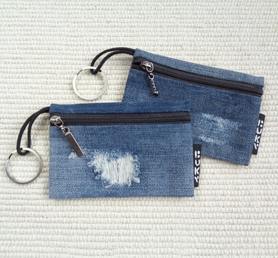 Key Chain Ring, Denim Coin Purse, Flat Card Wallet, Small Zipped Key ...