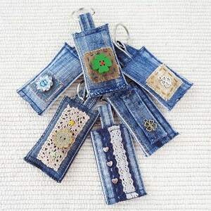 Keychain, Upcycled Denim Key Fob, Keepsake, Lucky Charm, Small Gift for ...