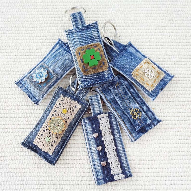 Keychain, Upcycled Denim Key Fob, Keepsake, Lucky Charm, Small Gift for ...