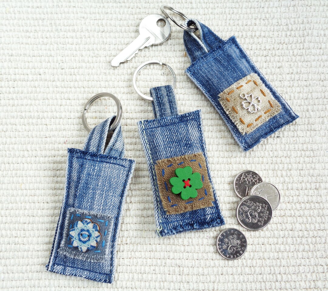 Keychain, Upcycled Denim Key Fob, Keepsake, Lucky Charm, Small Gift for ...