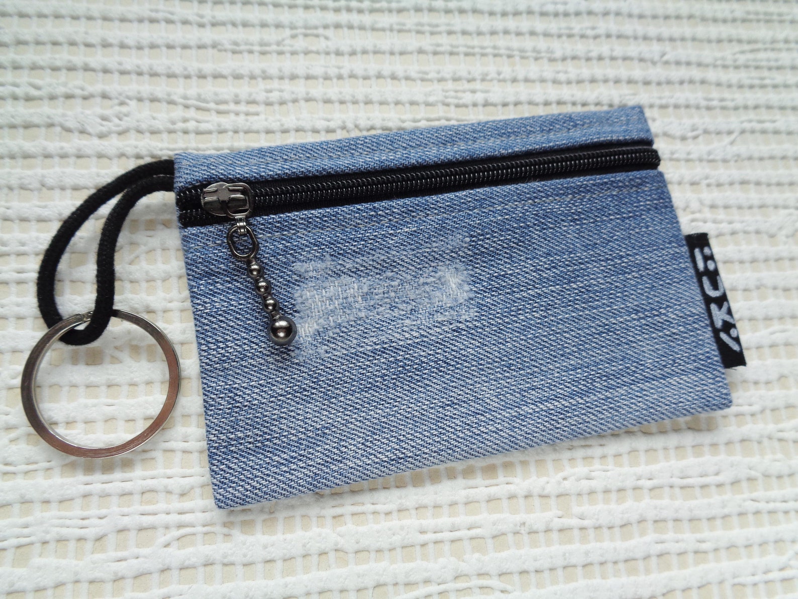 Key Chain Ring Denim Coin Purse Flat Card Wallet Small - Etsy