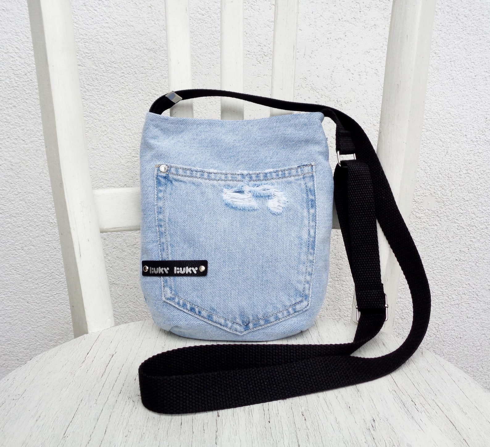 Denim Mini Bag, Cross-body Small Light Blue Jeans Hip Bag, Soft Textile ...