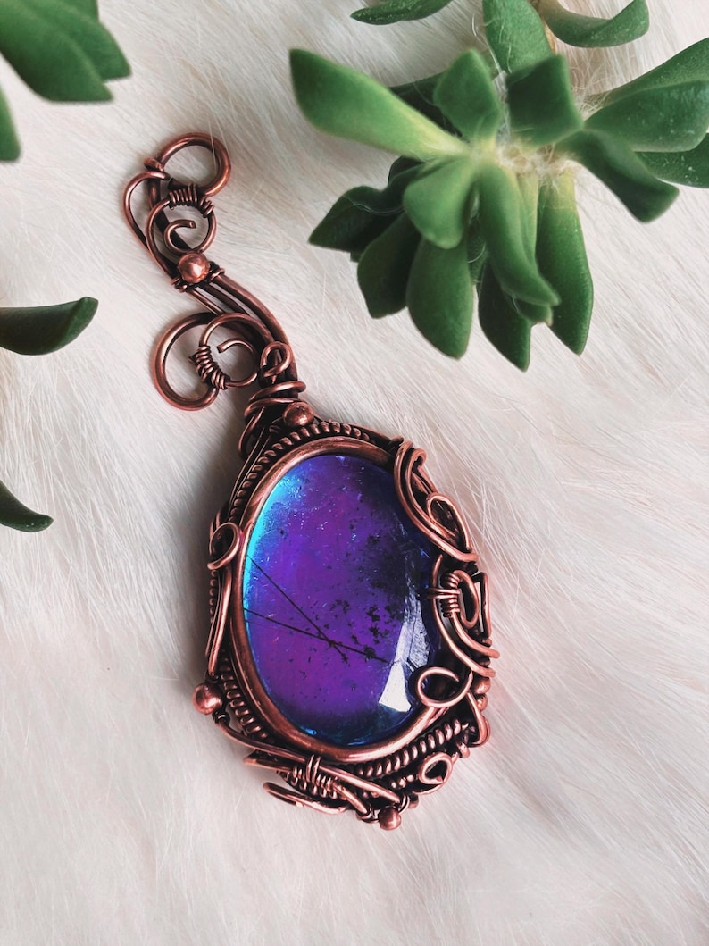 Quartz Pendant - Aura Quartz - Copper Pendant - Wire Wrapped - Doublet ...