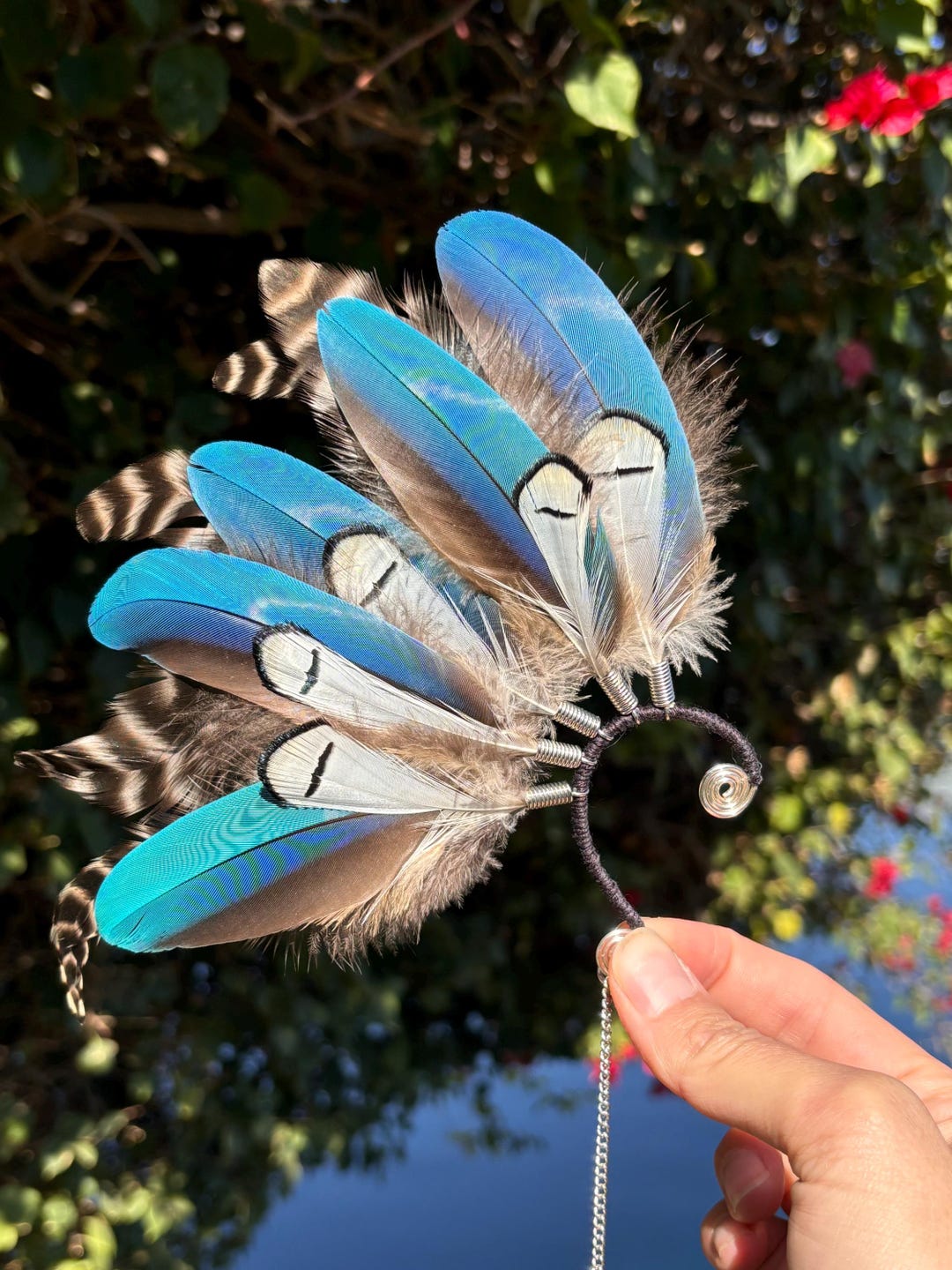 One-of-a-kind Feather Ear Cuff With Blue Parrot Feathers and Striped ...