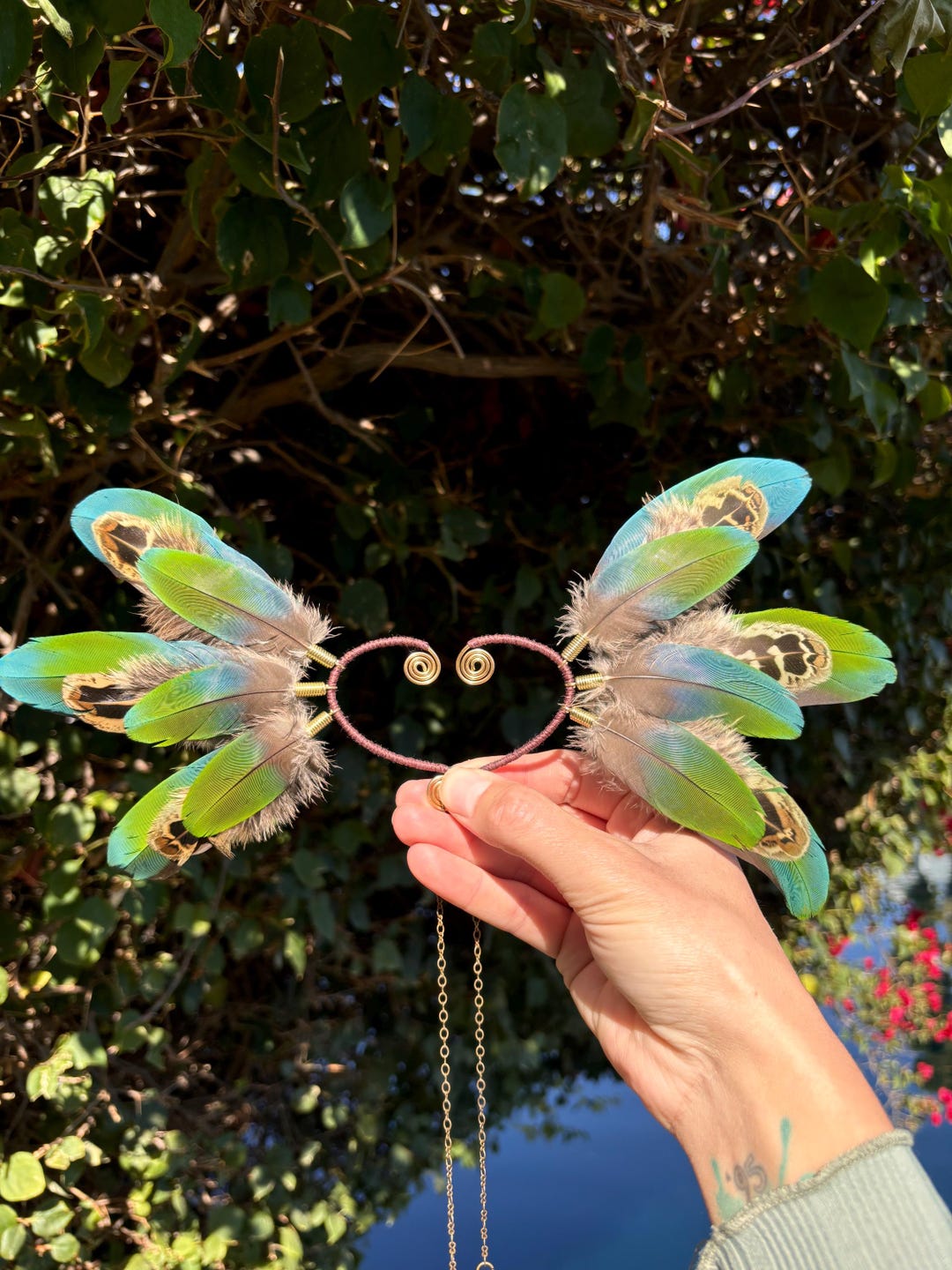 Feather Ear Cuff Pair With Blue Green Macaw Parrot Feathers - Ren Fair ...