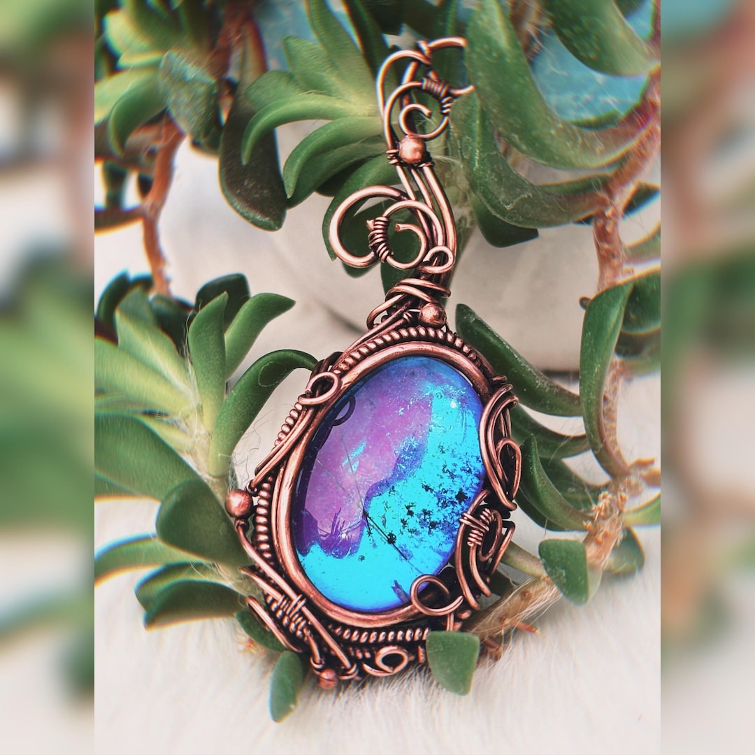 Quartz Pendant - Aura Quartz - Copper Pendant - Wire Wrapped - Doublet ...