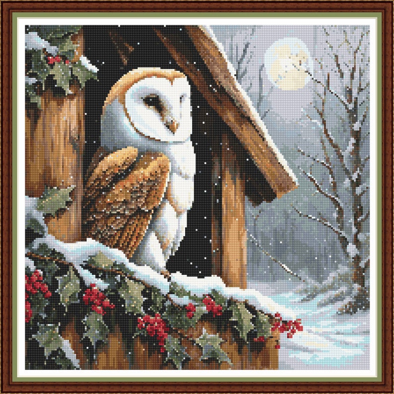 Barn Owl Nesting Box - PDF Digital Cross Stitch Pattern DMC Key 55 ...