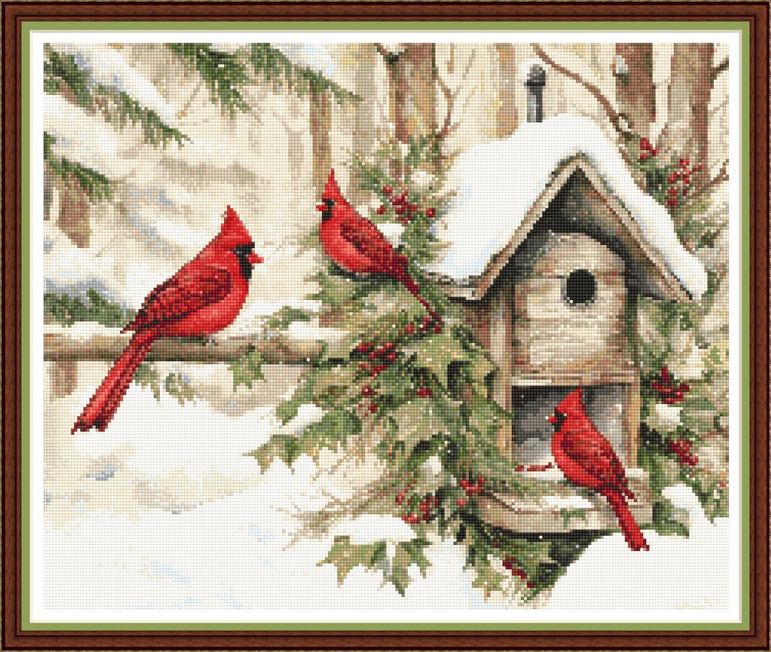 Cardinals in the Snow - PDF Digital Cross Stitch Pattern DMC Key 62 ...