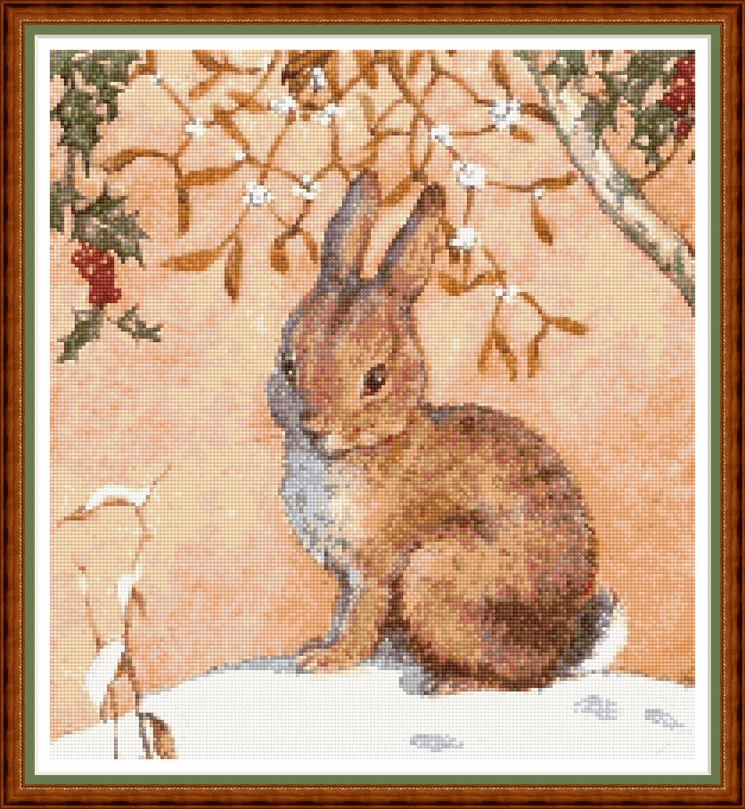 Christmas Bunny Print at Home Cross Stitch PATTERN/CHART Rabbit ...