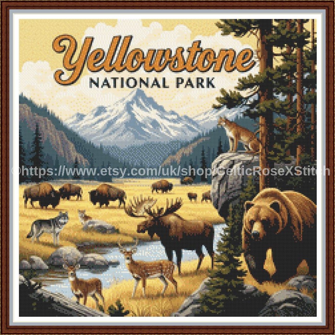 Yellowstone National Park - PDF Digital Cross Stitch Pattern DMC Key 62 ...