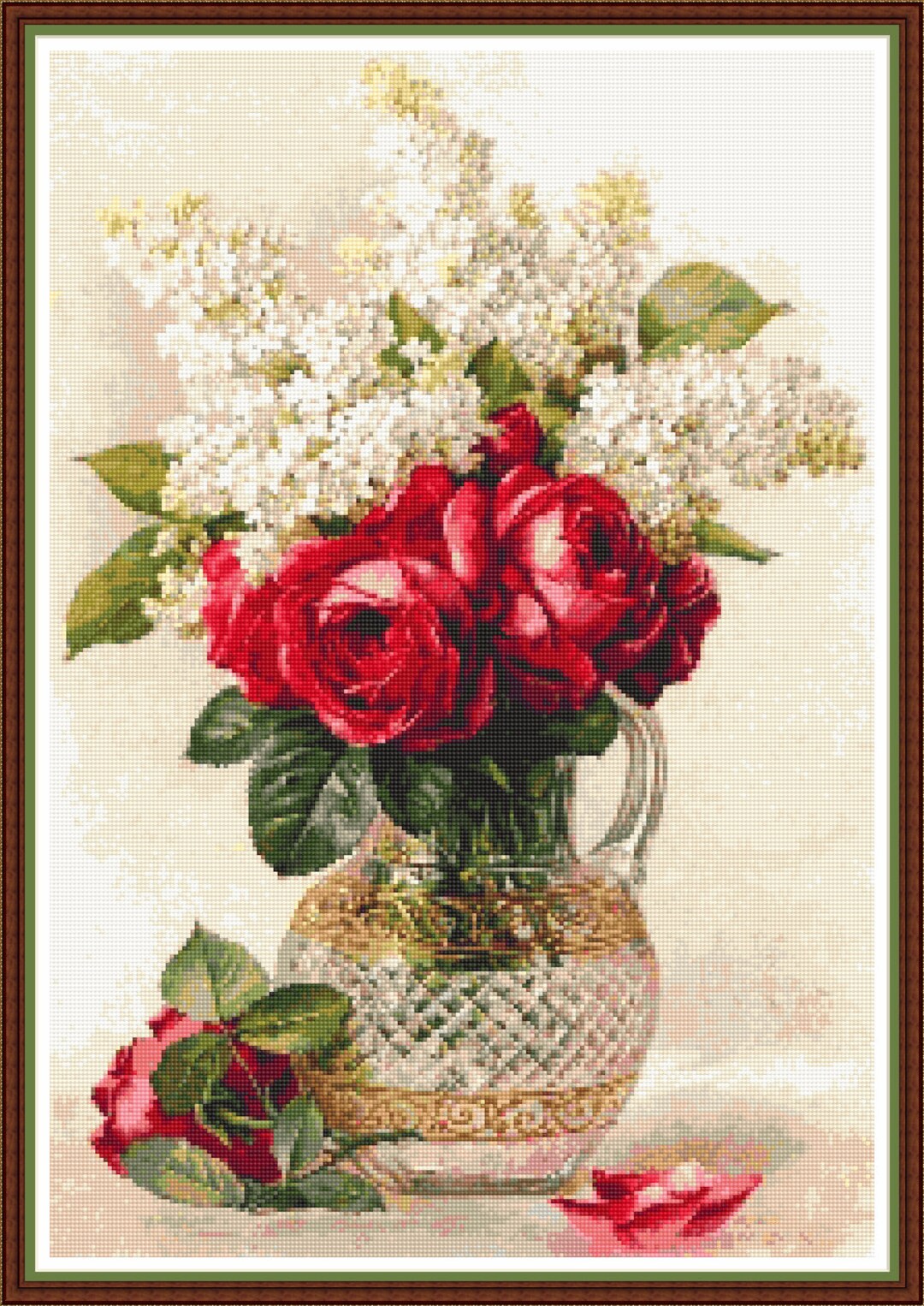 Red Roses and Lilacs - PDF Digital Cross Stitch Pattern DMC Key 75 ...
