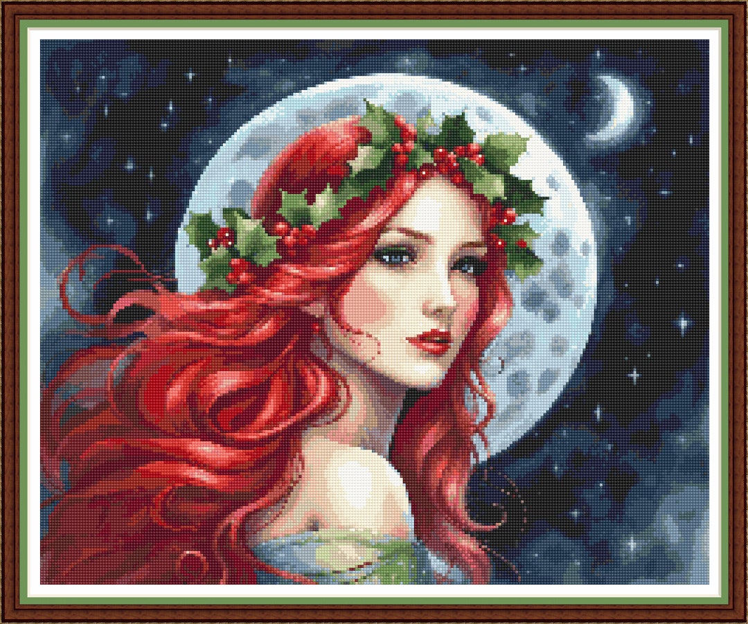 Christmas Moonlight-print at Home PATTERN for Whole Counted Cross ...