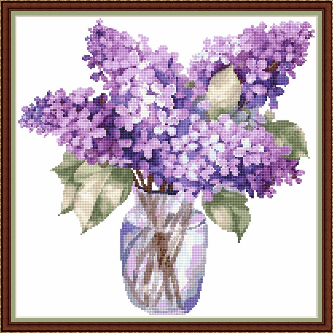 Lilacs - PDF Digital Cross Stitch Pattern DMC Symbol Key 42 Colours 13 ...