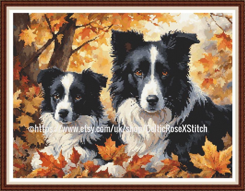 Woodland Border Collies - PDF Printable Cross Stitch Embroidery Pattern ...
