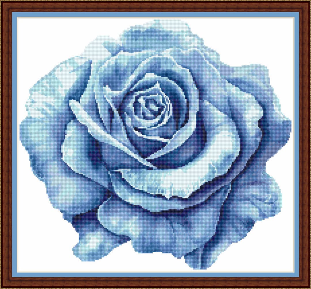 Blue Rose - PDF Digital Cross Stitch Pattern DMC Key 35 Colours 14 1/2 ...