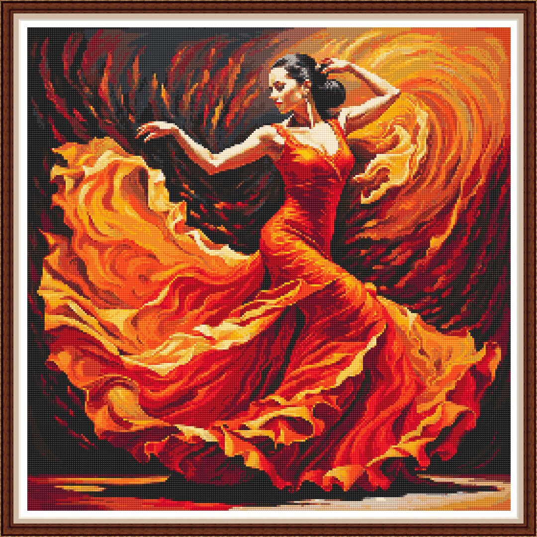 Fire Dancer - PDF Digital Cross Stitch Pattern DMC Key 58 Colours 18 ...