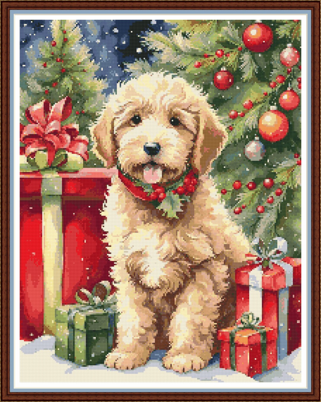 Christmas Day Labradoodle Dog - Print at Home PATTERN for Whole Counted ...