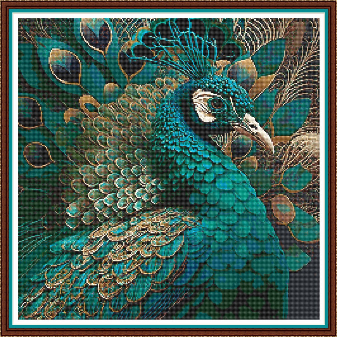 Peacock - PDF Digital Cross Stitch Pattern DMC Key 65 Colours 17 Peacock - PDF Digital Cross Stitch Pattern DMC Key 65 Colours 17