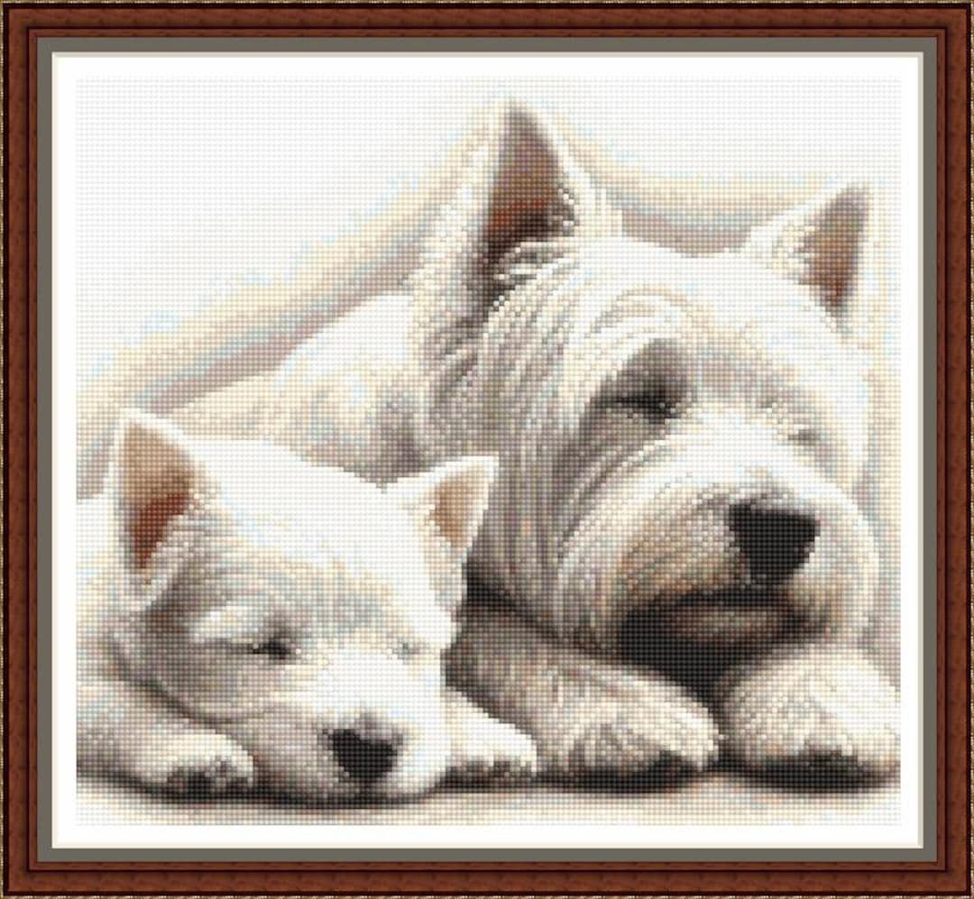 Westie Family - PDF Digital Cross Stitch Pattern DMC Key 37 Colours 11 ...