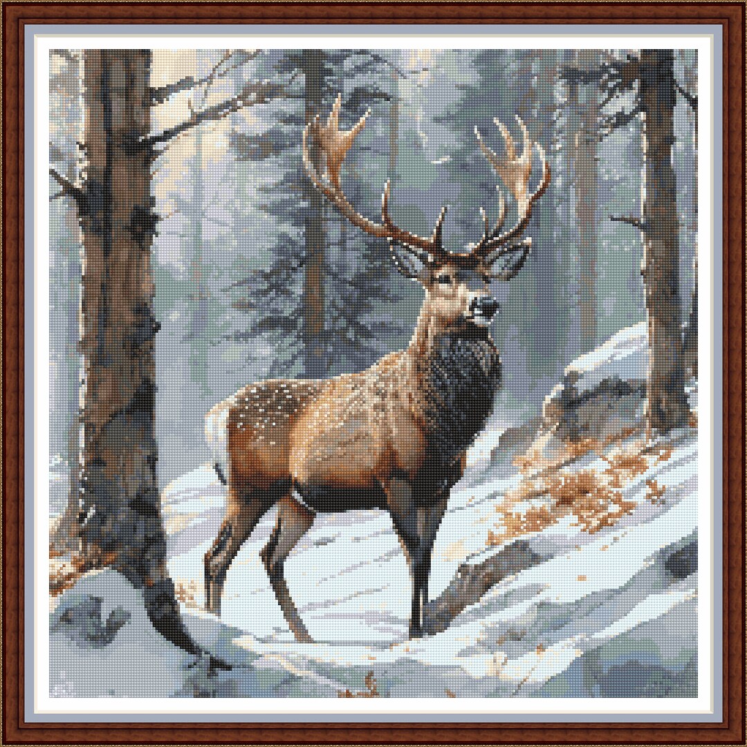 Stag in A Winter Forest - PDF Digital Cross Stitch Pattern DMC Key 58 ...