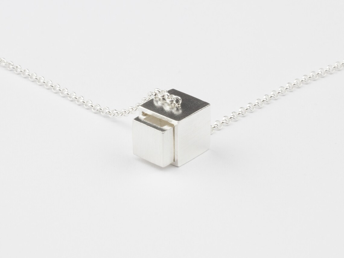 Necklace Interlocked Cubes Silver Geometric Pendant - Etsy