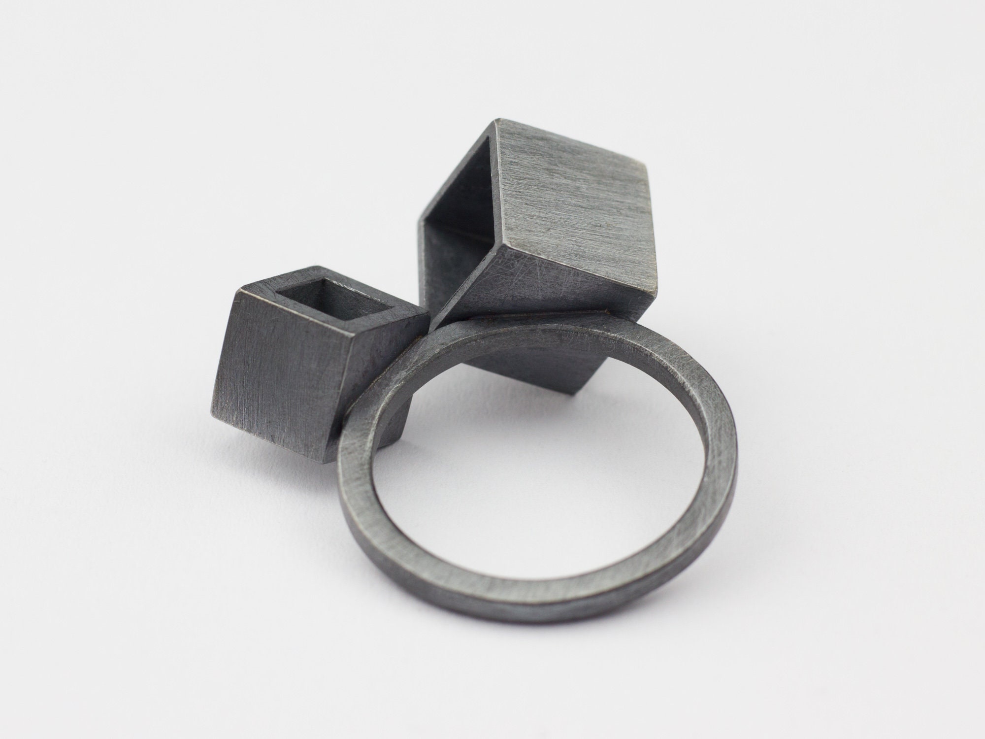 Cube Ring 925 Silver Black Women Dark Wide Ring Goldsmith Artisan Gift ...