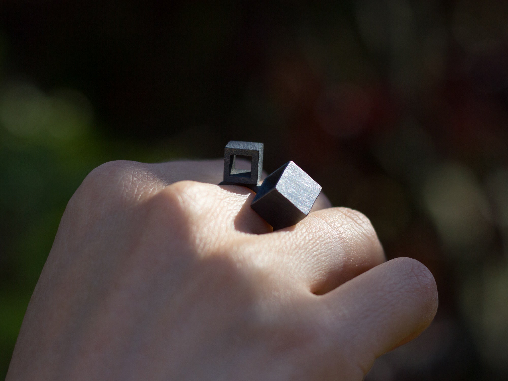 Cube Ring 925 Silver Black Women Dark Wide Ring Goldsmith Artisan Gift ...