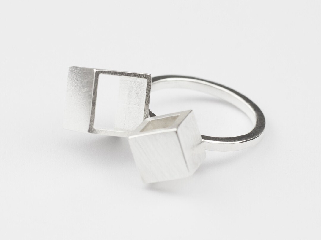 Cube Ring 925 Silver Women Dark Wide Ring Goldsmith Artisan Gift Work ...