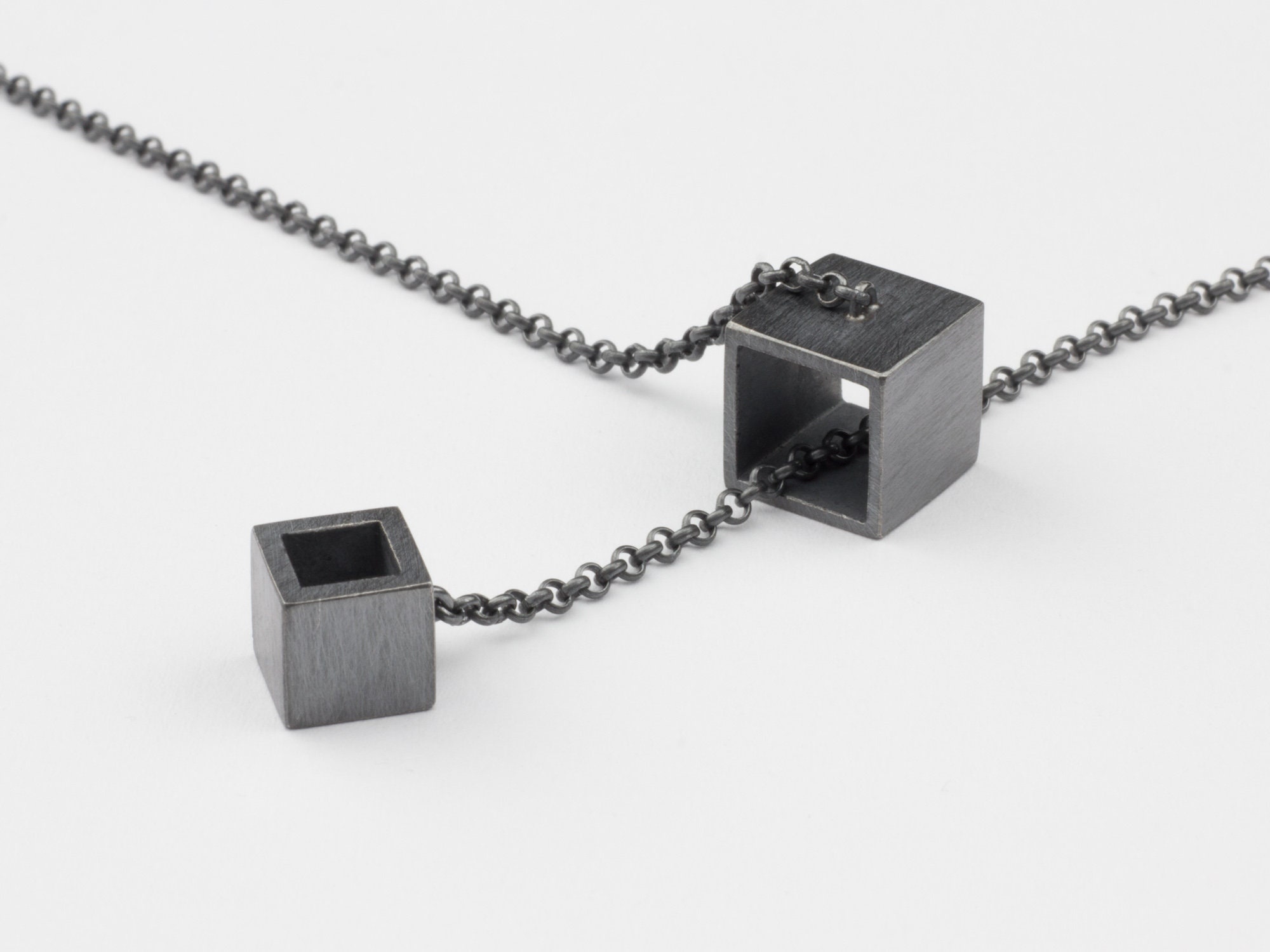 Necklace Interlocked Cubes Silver Geometric Pendant Black - Etsy