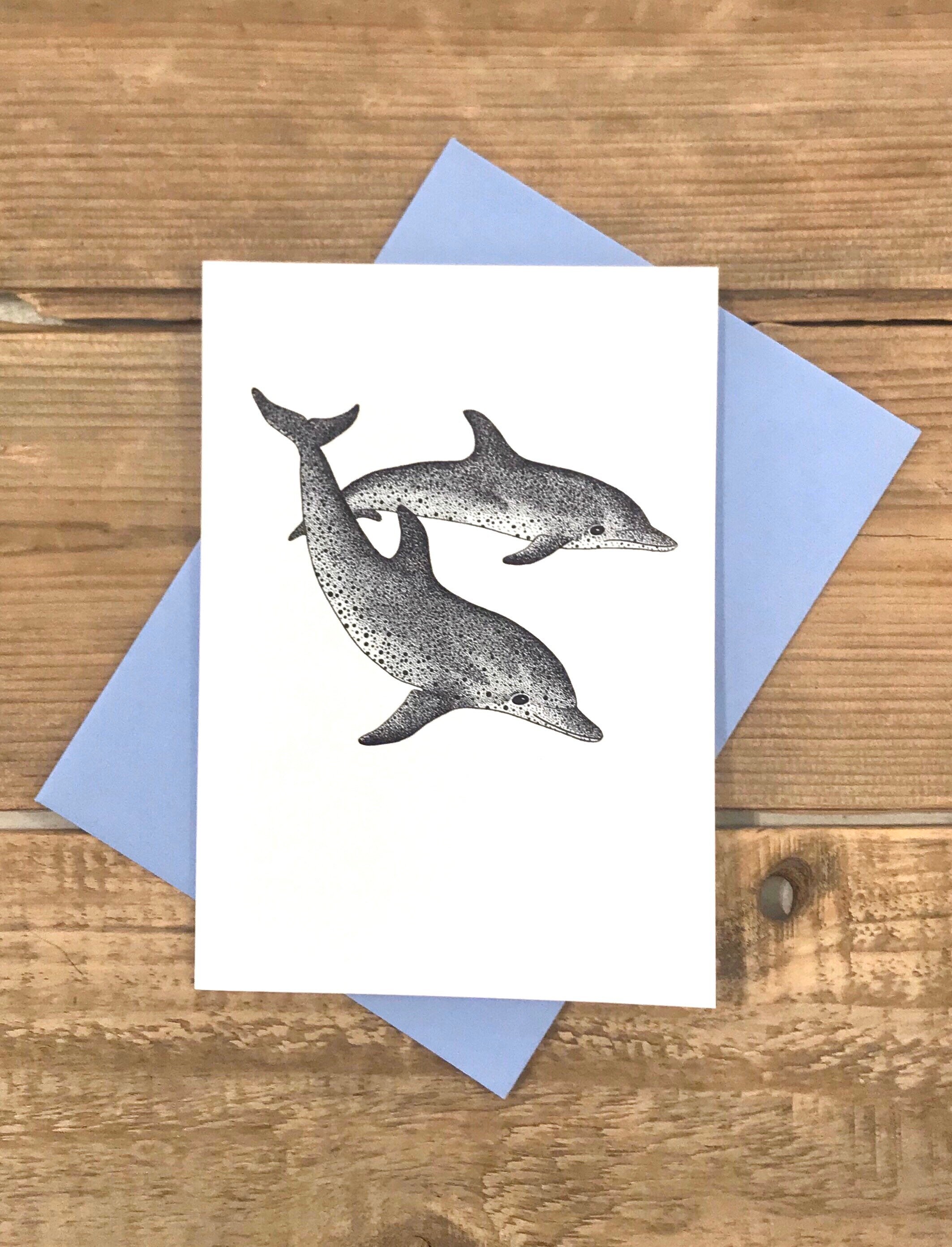 Dolphin Card Birthday Card Hand Drawn Dolphin Dolphin | Etsy
