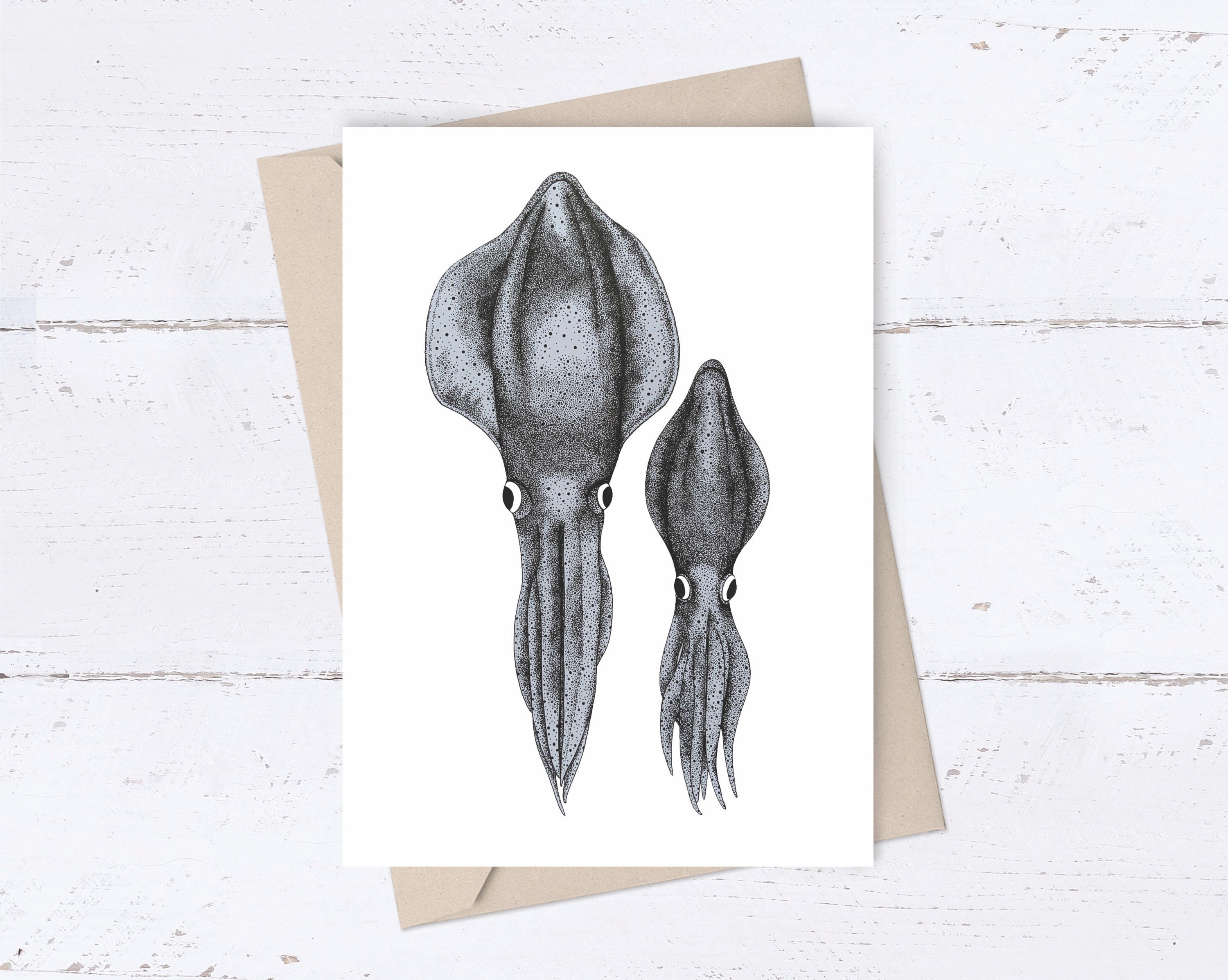 Squid Card Hand Drawn Squid Printed on to an A6 Size - Etsy UK