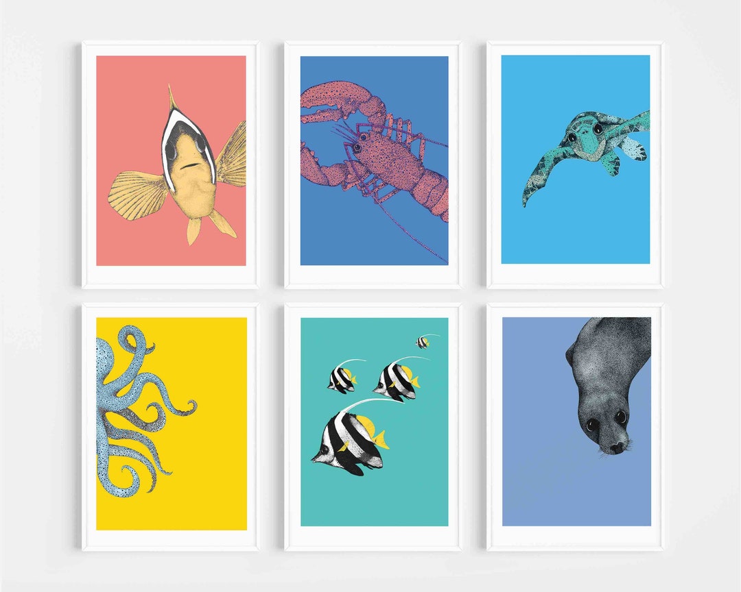 Sea Life Pop Art Collection Giclée Fine Art Print Set Pop Art Style ...