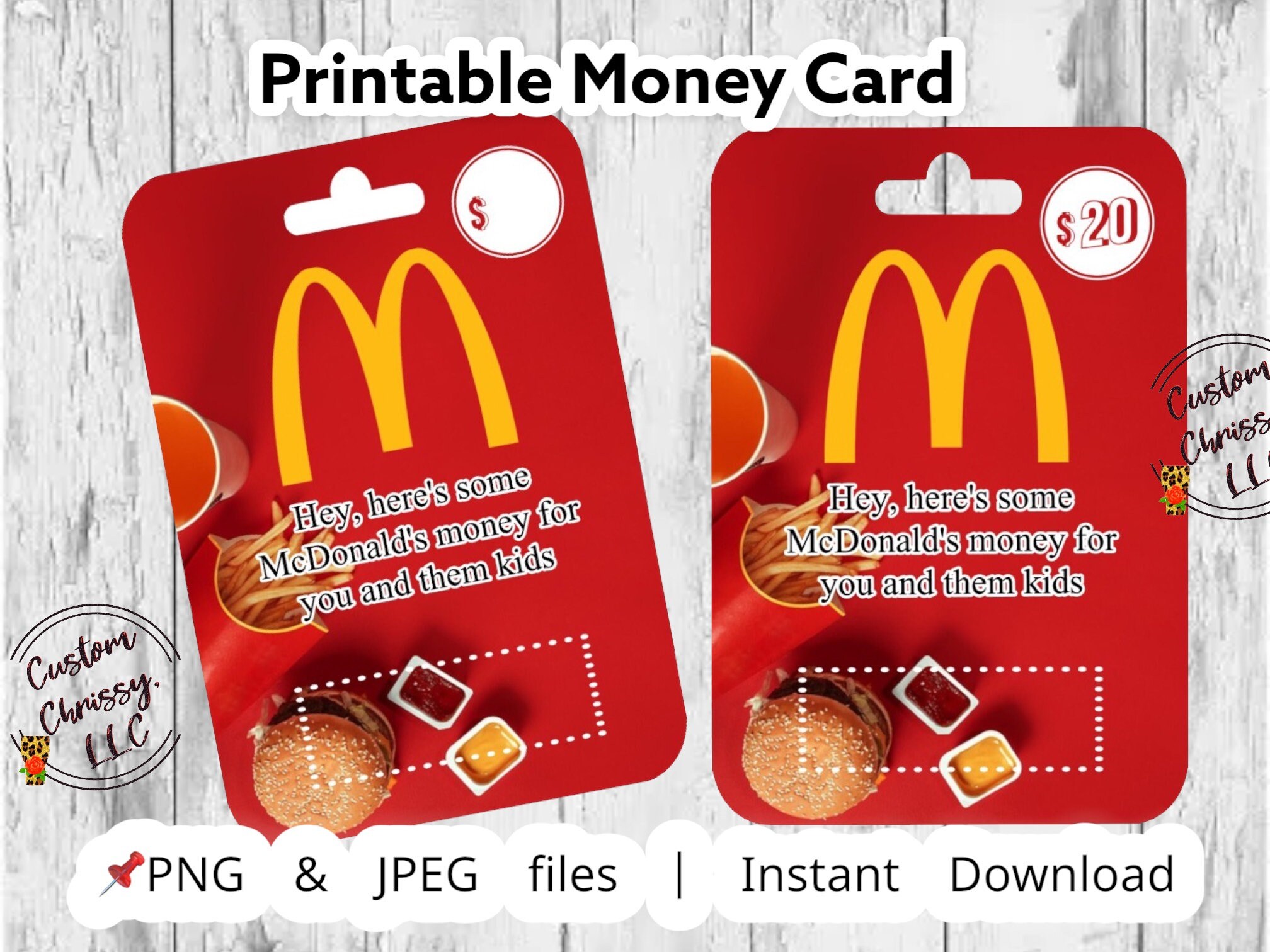 Fast Food Money Card Instant Download - Etsy