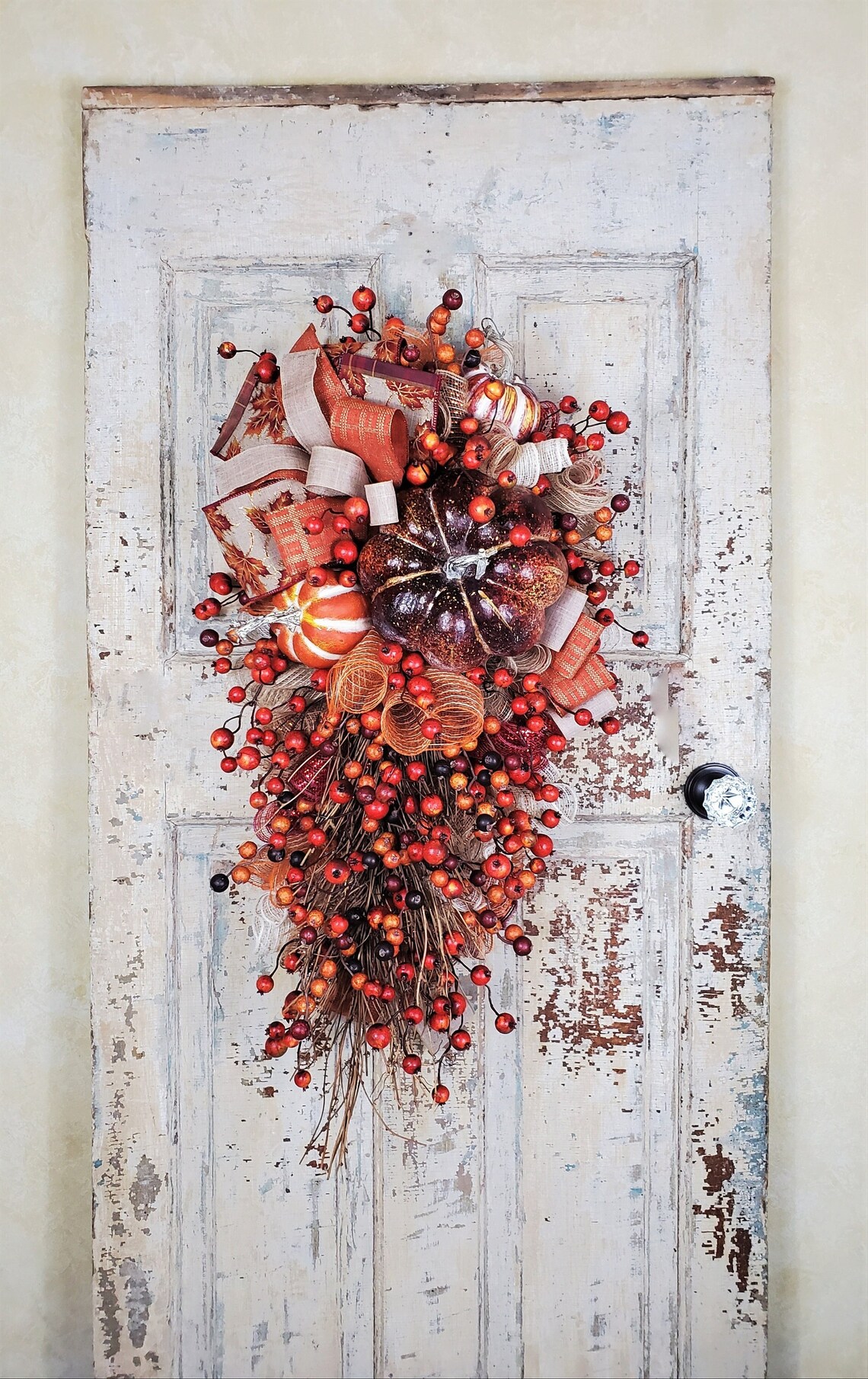 Fall Berry and Pumpkin Grapevine Door Swag With Designer - Etsy