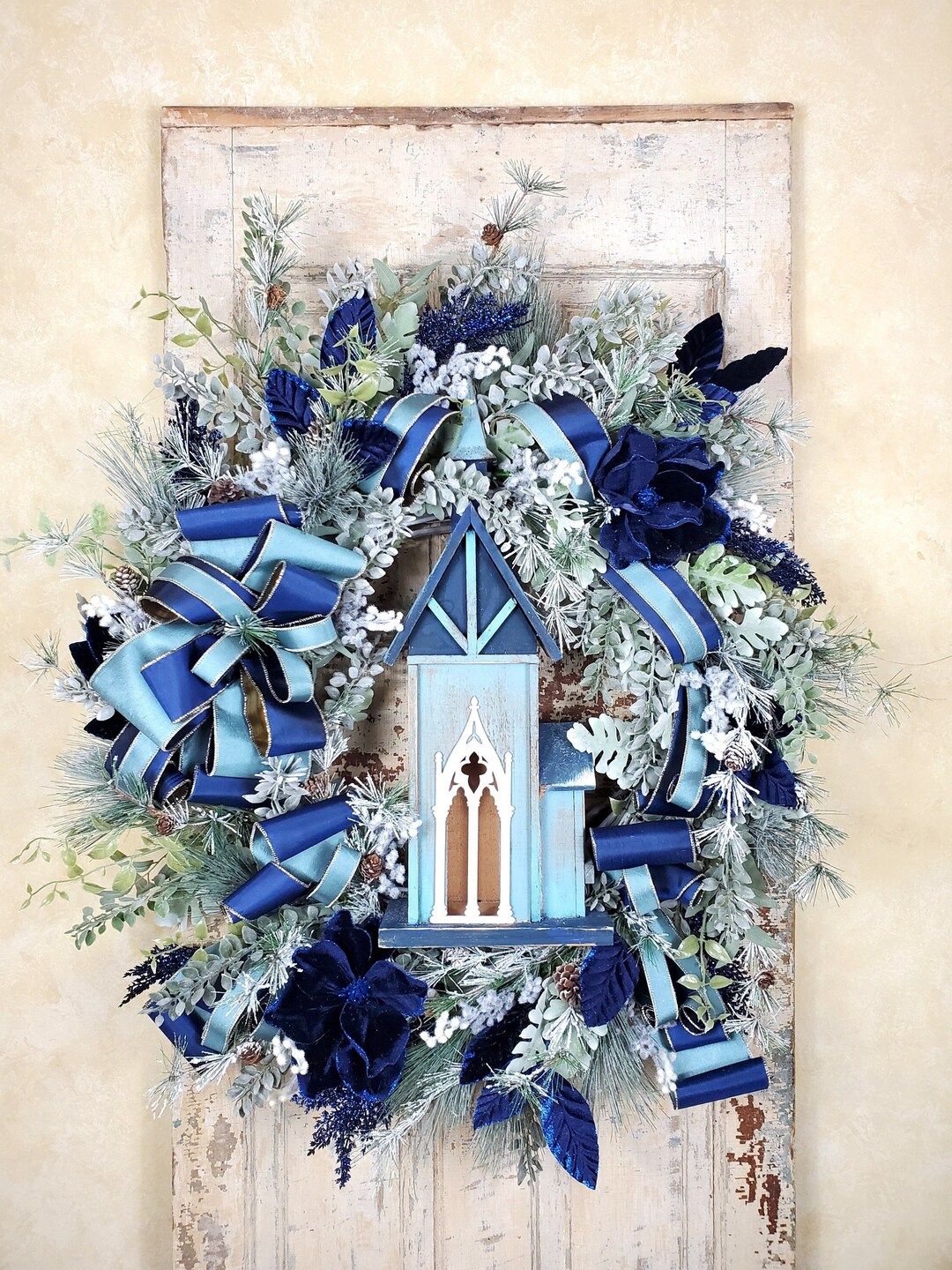 Christmas Church Wreath With Flowers, Winter Church Wreaths for Front ...