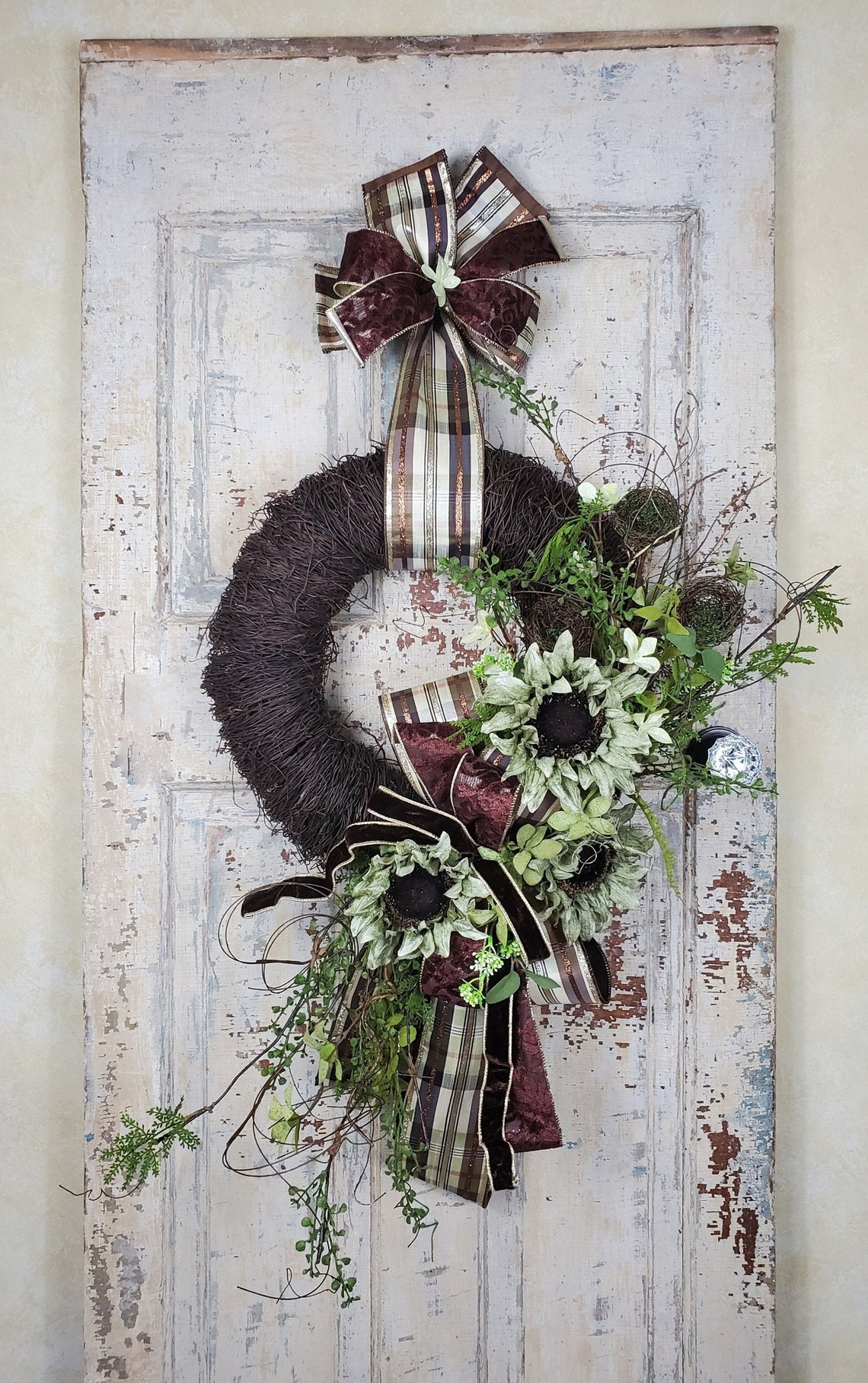 Rustic Fall Wreath for Front Door Autumn Wreath With Bird - Etsy