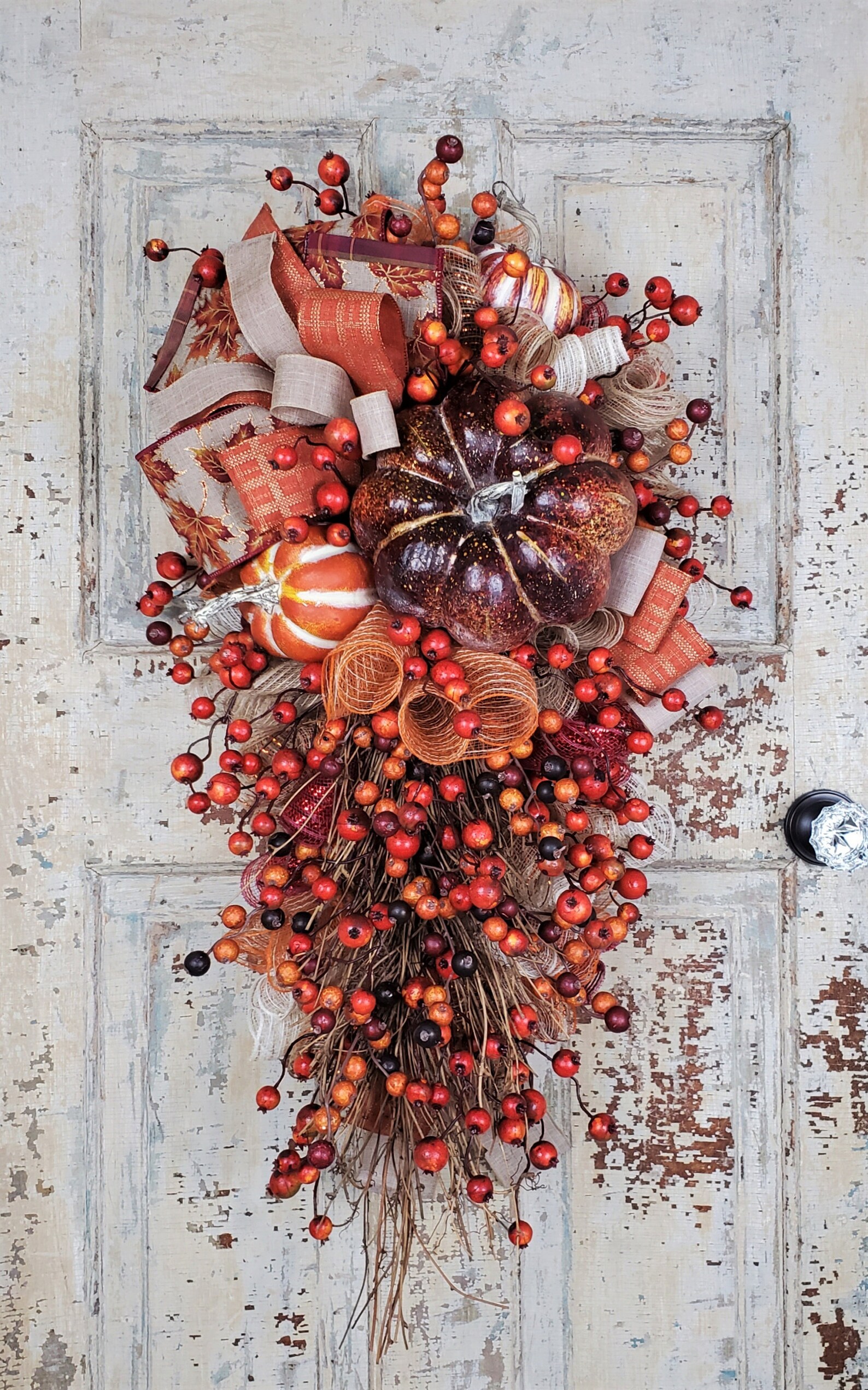 Fall Berry and Pumpkin Grapevine Door Swag With Designer - Etsy