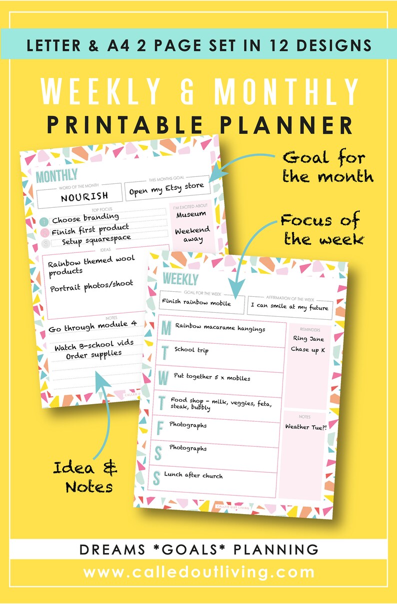 Weekly Planner Printable, Monthly Planner Printable, Weeky and Monthly ...
