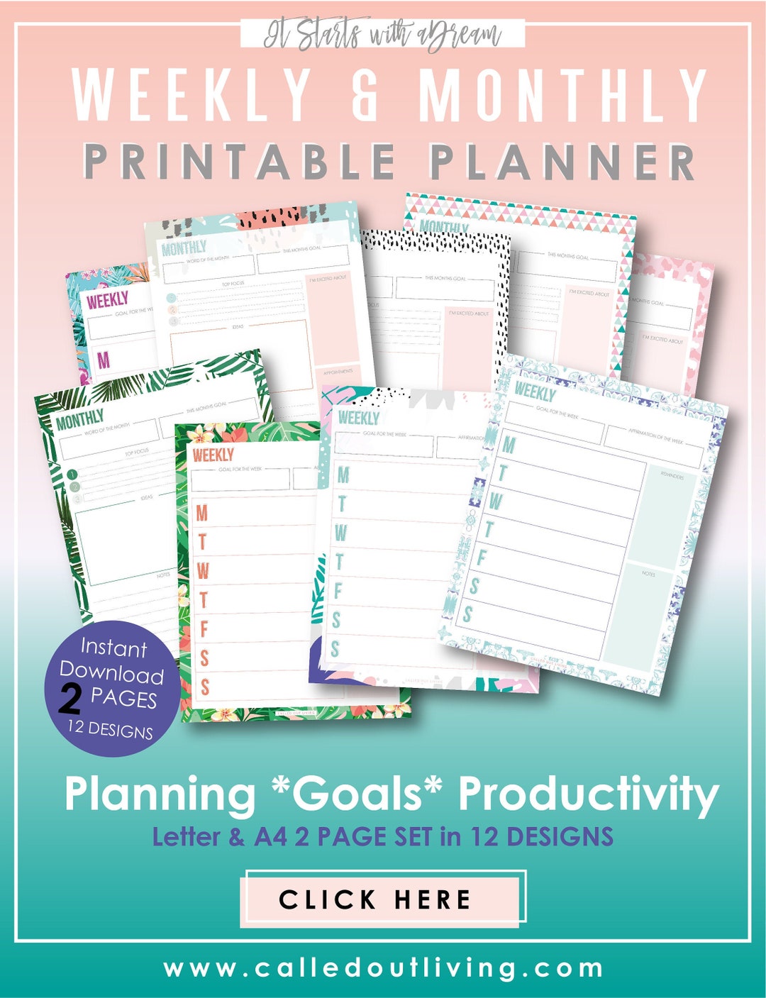 Weekly Planner Printable, Monthly Planner Printable, Weeky and Monthly ...