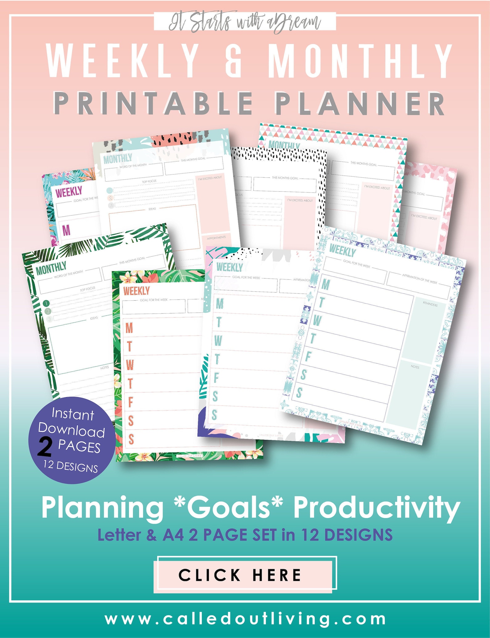 Weekly Planner Printable, Monthly Planner Printable, Weeky and Monthly ...