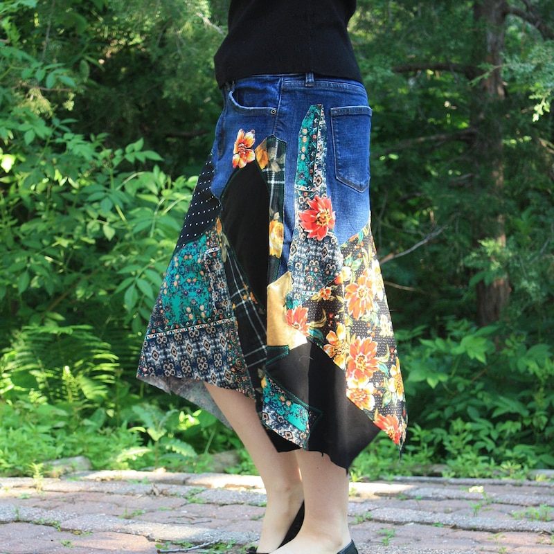 Denim Patchwork Skirt - Etsy