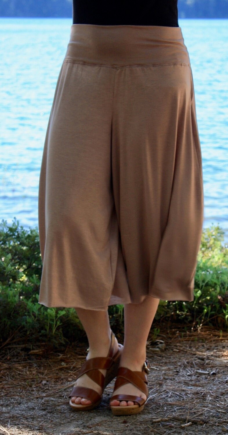 Tropical Swim Capris / Tan Capris / Loose Capris / Split Skirt | Etsy