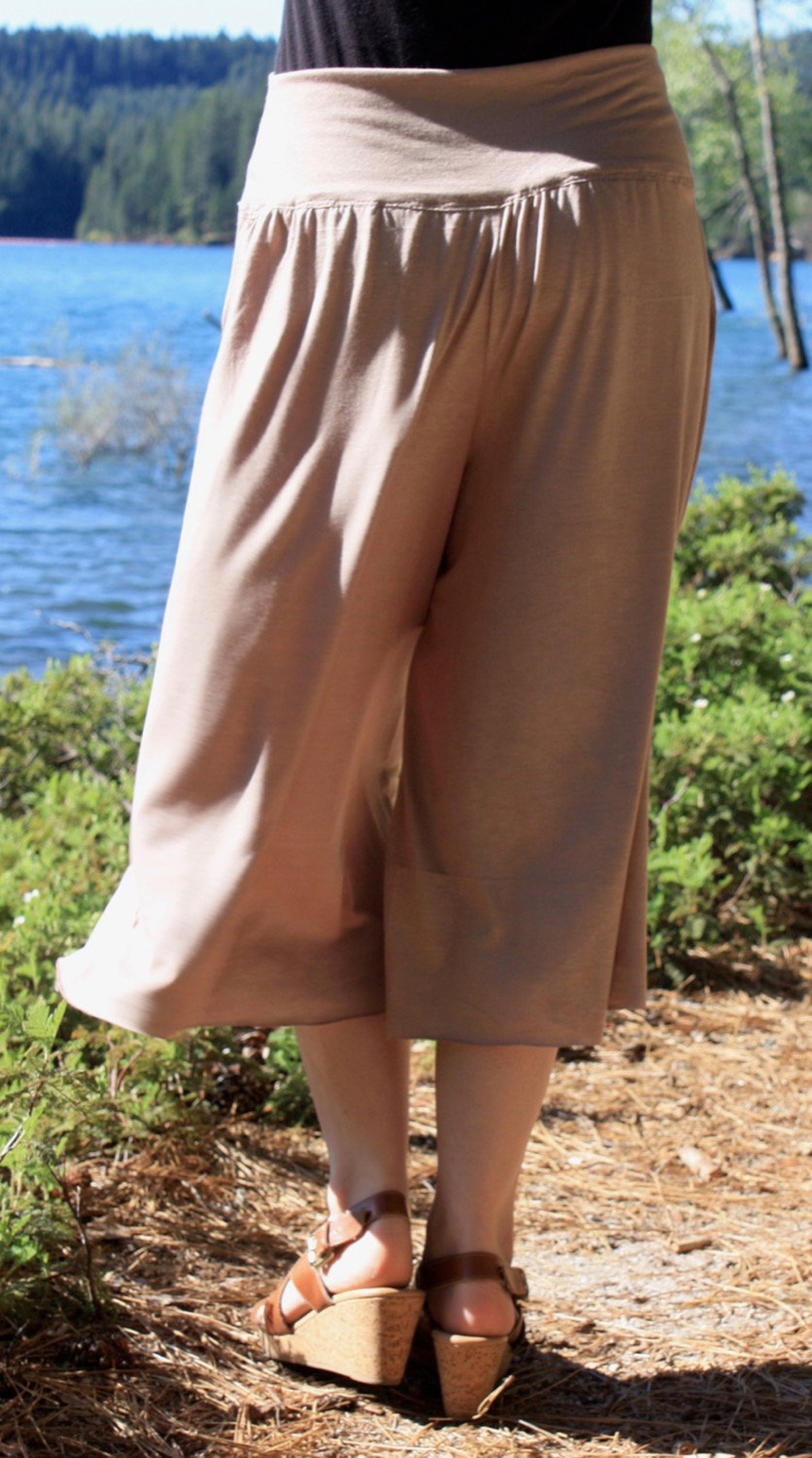 Tropical Swim Capris / Tan Capris / Loose Capris / Split Skirt / Light ...