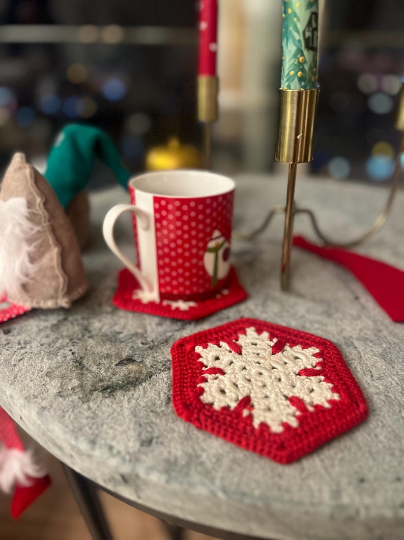 Snowflake Crochet Coaster Set 4, Snowflake Christmas Coaster, Unique ...