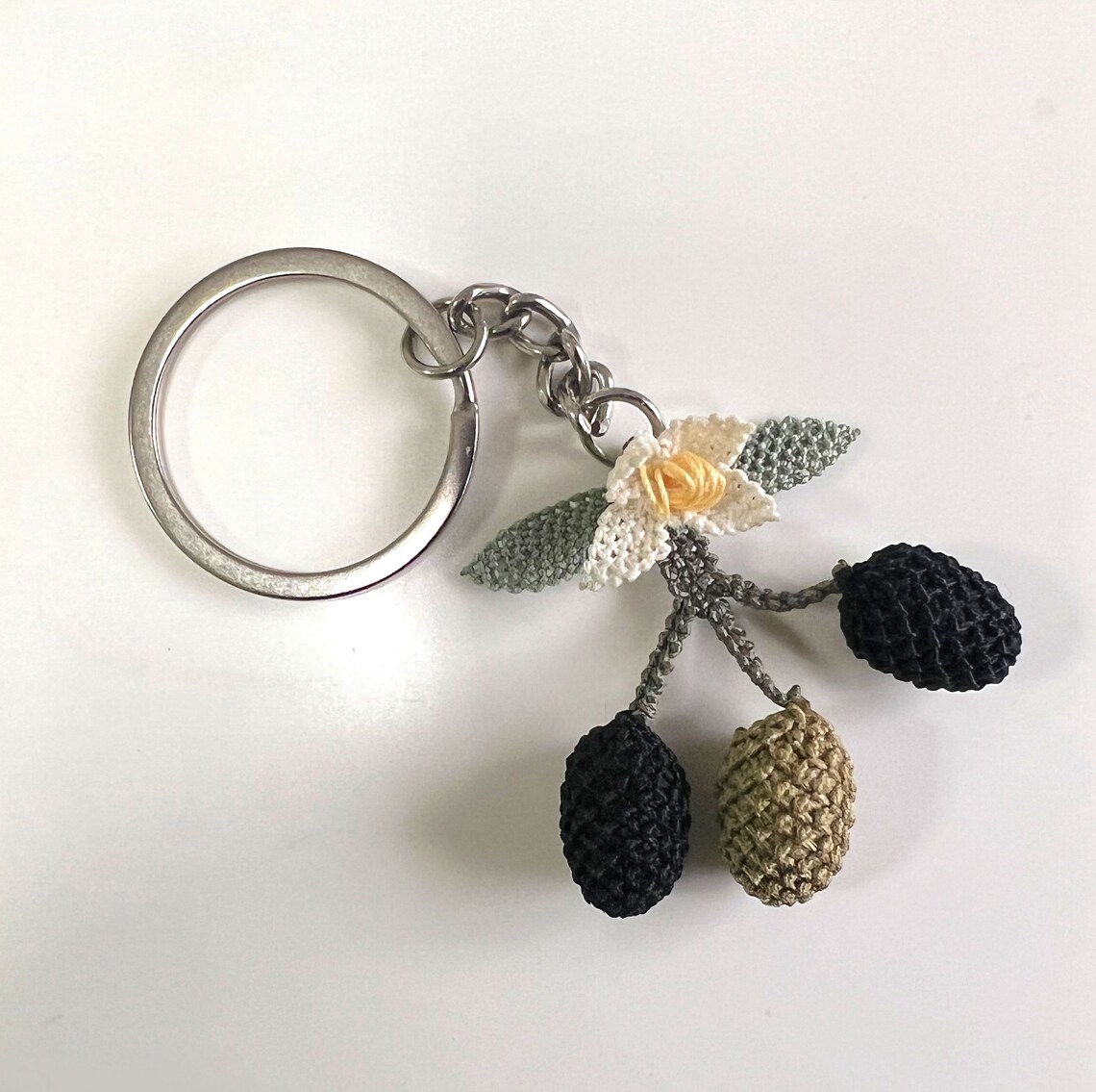 Olive Crochet Key Ring, Olive Bag Charm, Handmade Key Chain, Needlelace ...